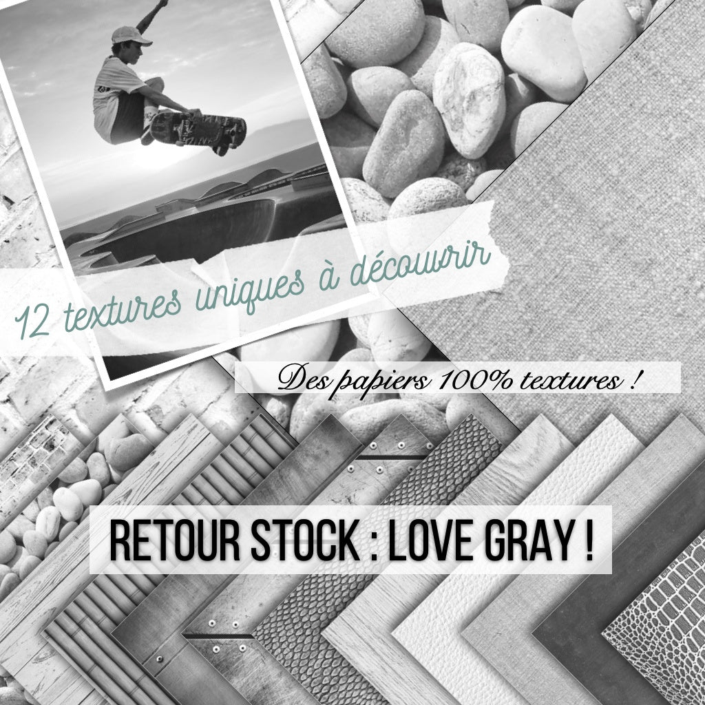 Set 12 papiers Love Gray - 6 papiers 30,5x31,5 cm + 6 papiers 12x30,5c ...